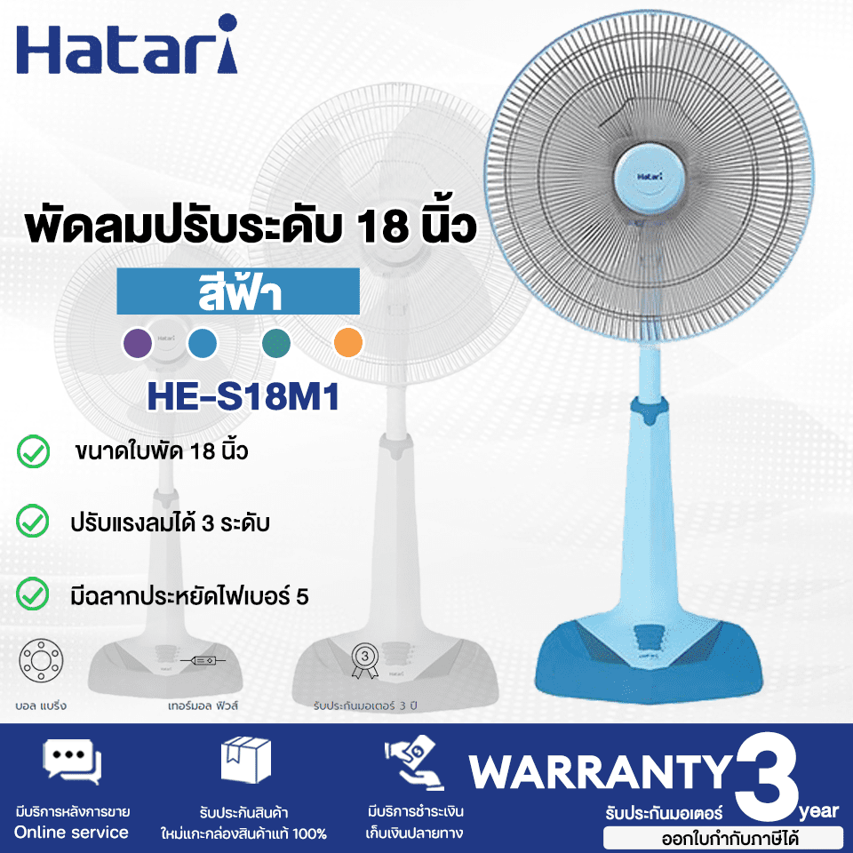 HATARI พัดลมปรับระดับ พัดลมตั้งพื้น ฮาตาริ ขนาดใบพัด 18 นิ้ว รุ่น HE-S18M1 รับประกัน 3 ปี จัดส่ง ...